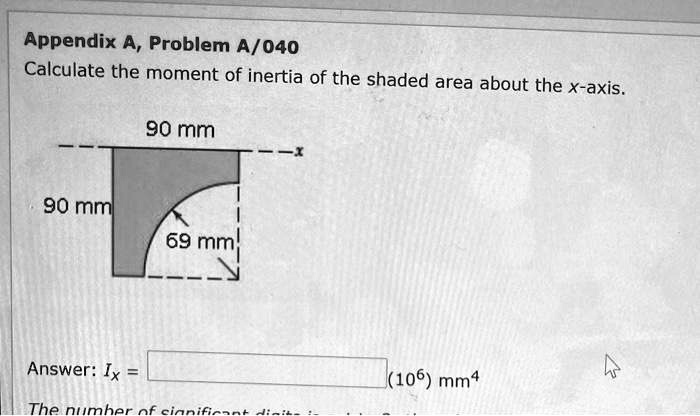 SOLVED: Appendix A,Problem A/040 Calculate the moment of inertia of the shaded area about the x ...