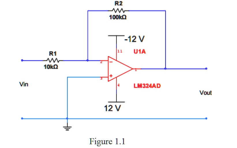 Vin R2 100k? -12 V R1 11 U1A 10k? + 4 LM324AD Vout 12 V Figure 1.1