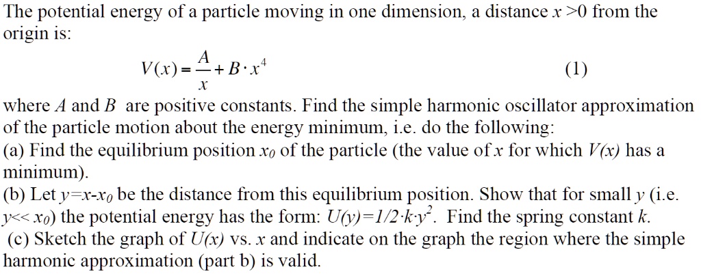 The potential energy of a particle moving in one dimension, a distance x > 0 from the origin is ...