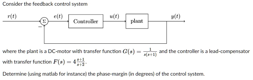 SOLVED: Consider the feedback control system: Controller Plant where the plant is a DC-motor ...
