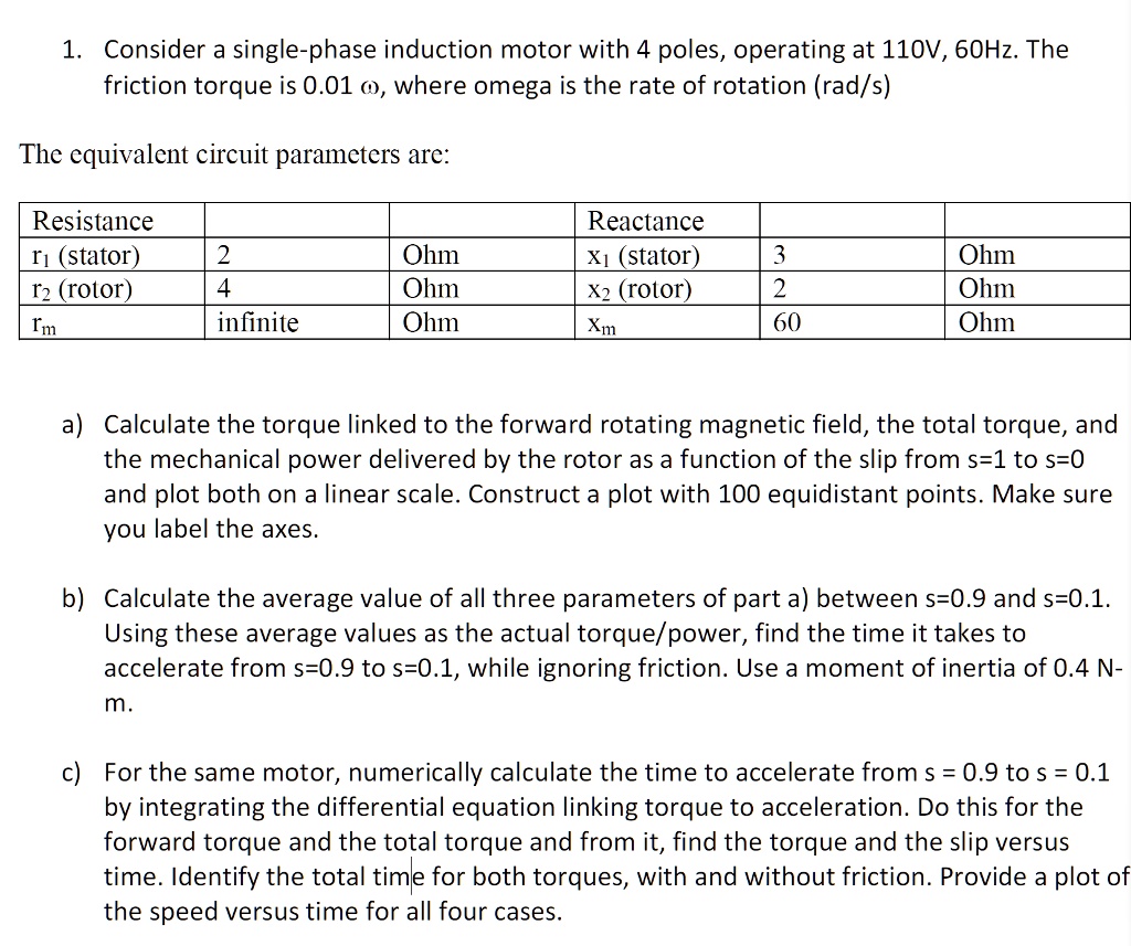 SOLVED: Consider a single-phase induction motor with 4 poles, operating at 110V, 60Hz. The ...