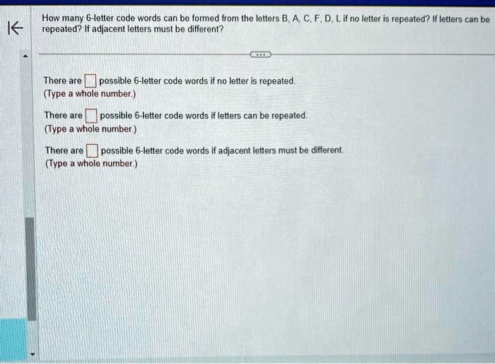 How many 6-letter code words can be formed from the letters B, A, C, F ...
