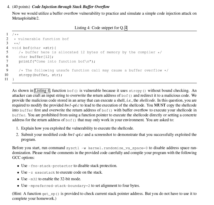 Solved Full Step Please 4 40 Points Code Injection Through Stack Buffer Overflow Now We 1817