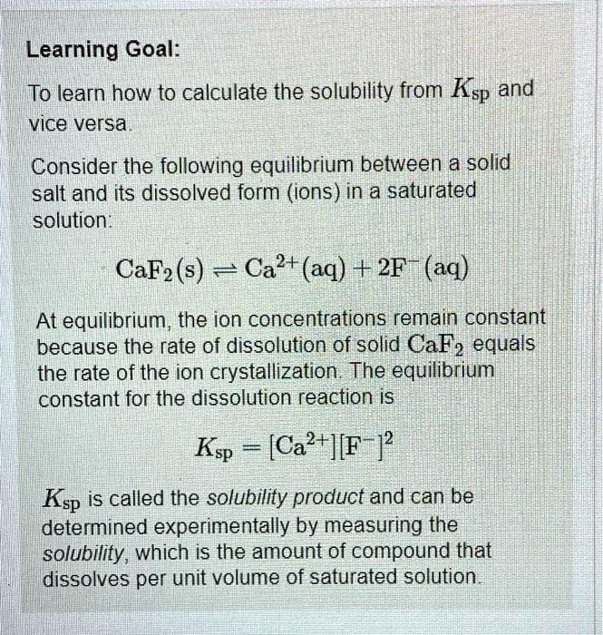 SOLVED: Learning Goal: To learn how to calculate the solubility from ...