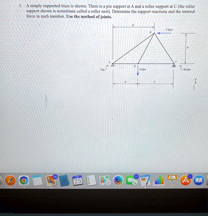 SOLVED: A simply supported truss is shown There i5 pin support at A and ...