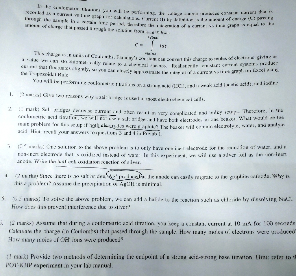 he coulometric titrations you recorded as will performing the voltage ...