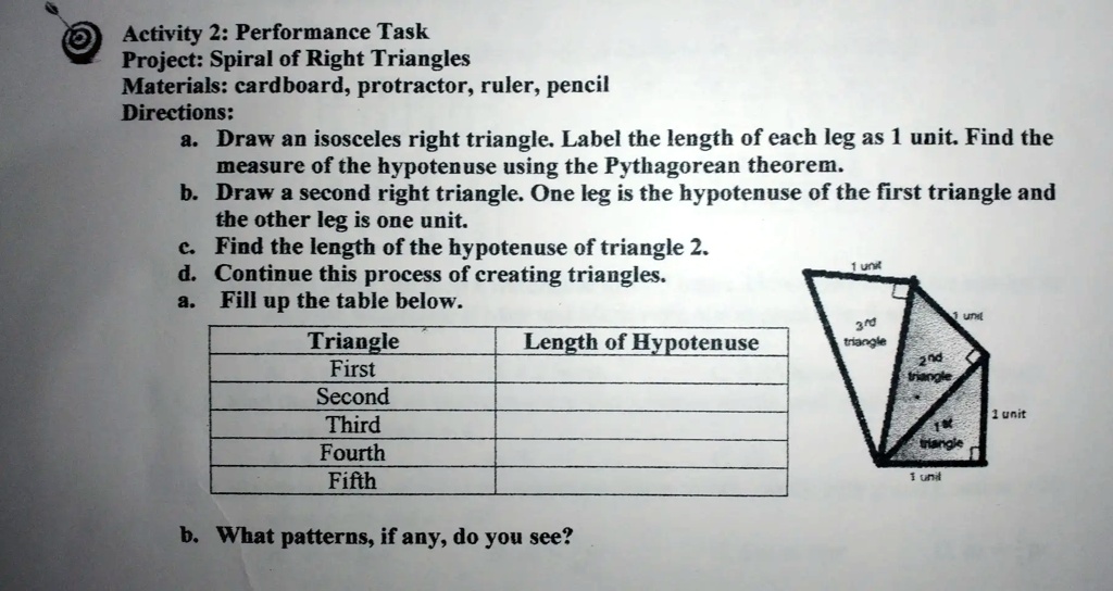 Activity 2: Performance Task Project: Spiral of Right Triangles ...
