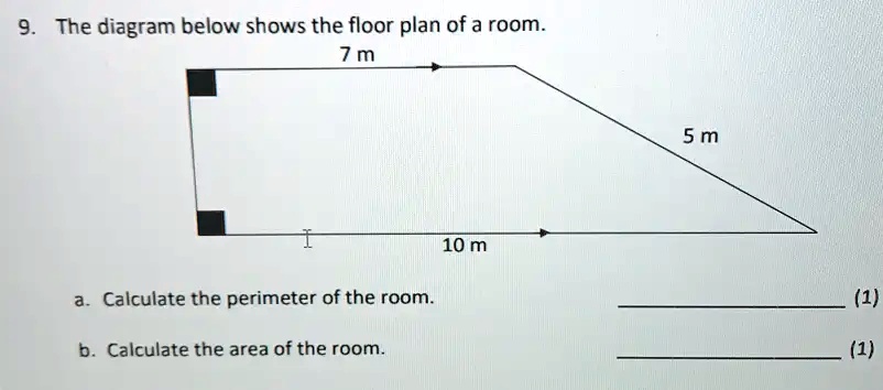 SOLVED: The diagram below shows the floor plan of a room 7m 5 m 10 m ...