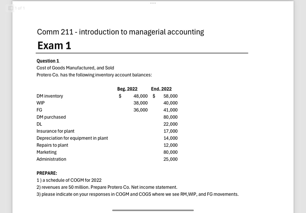 SOLVED: Comm 211 - Introduction to Managerial Accounting Exam 1 ...