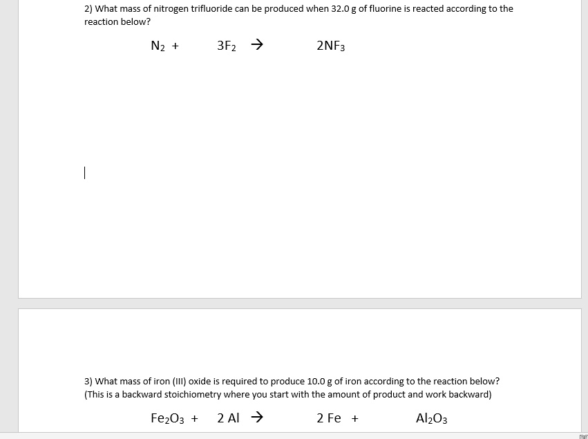SOLVED: 2) What mass of nitrogen trifluoride can be produced when 32.0 ...