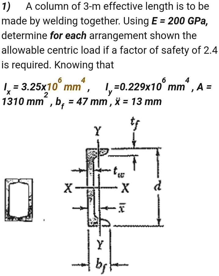 SOLVED: A column of 3-m effective length is to be made by welding together. Using E = 200 GPa ...