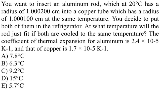 You want to insert an aluminum rod, which at 20C has a radius of 1. ...
