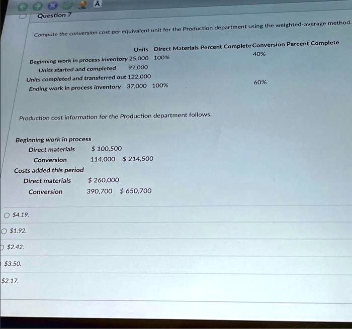 SOLVED: Compute the conversion cost per equivalent unit for the ...