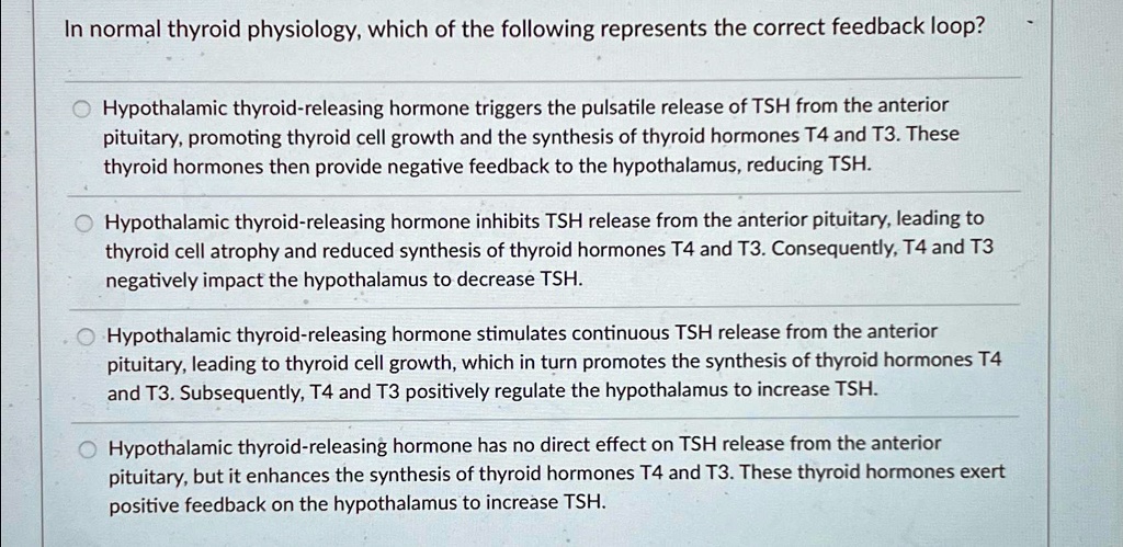 SOLVED: In normal thyroid physiology, which of the following represents ...