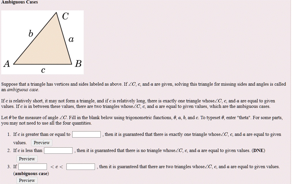 Ambiguous cases b a b suppose that triangle has vertices and...