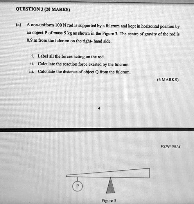 SOLVED: QUESTION 3 (20 MARKS) A non-uniform 100 N rod is supported by a ...