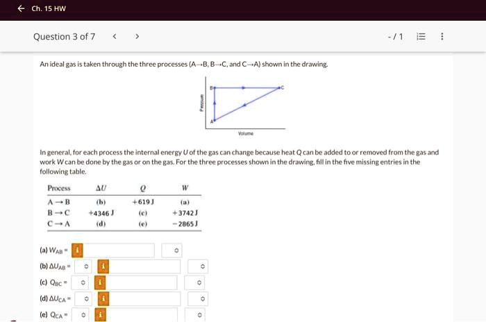 SOLVED: Text: Ch. 15 HW Question 3 of 7 - / 1 : An ideal gas is taken through the three ...
