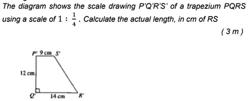The diagram shows the scale drawing P'Q'R'S' of a trapezium PQRS using ...