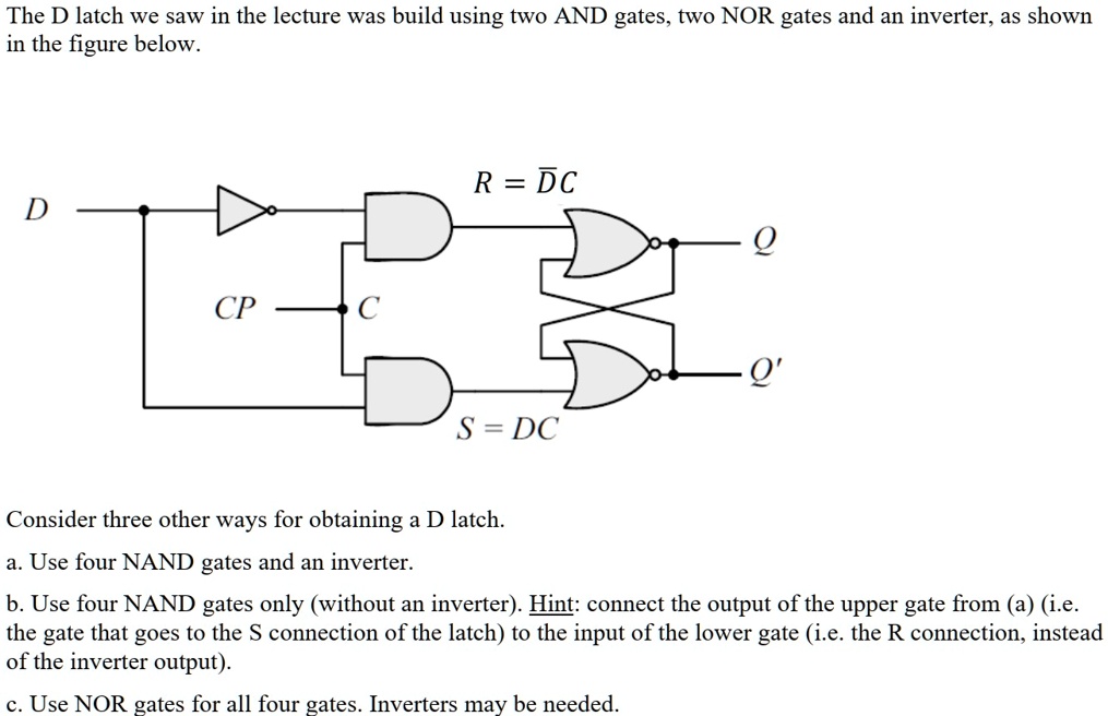 SOLVED: The D latch we saw in the lecture was built using two AND gates ...