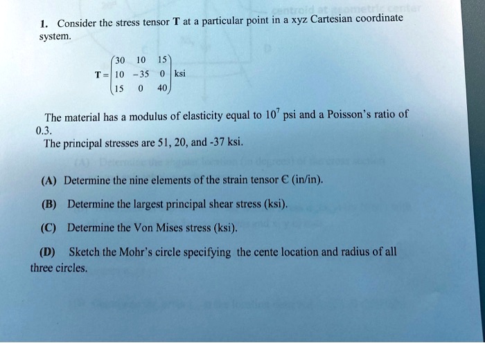 Solved Consider The Stress Tensor T At A Particular Point In An Xyz