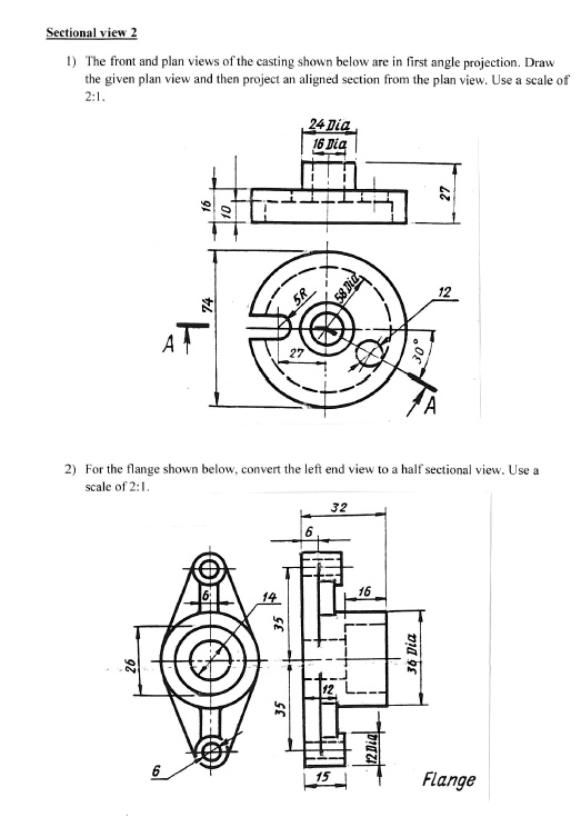 Sectional view 2 1) The front and plan views of the casting shown below ...