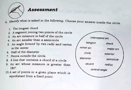 Assessment A. Identify what is asked in the following. Choose your answer inside the circle. 1 ...