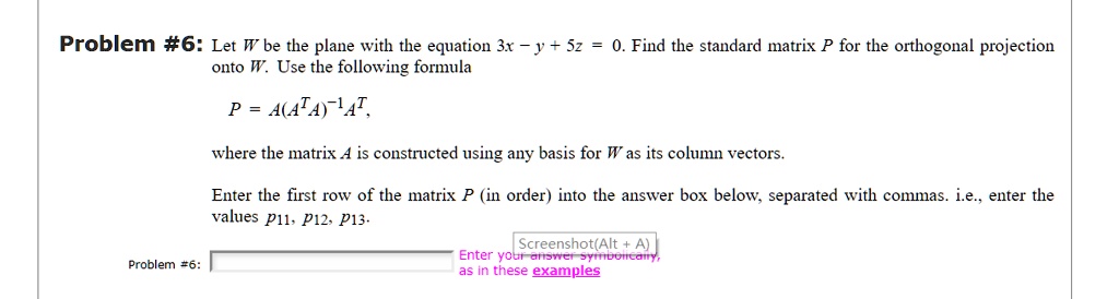 problem 6 let w be the plane with the equation 3x j 52 0 find the ...
