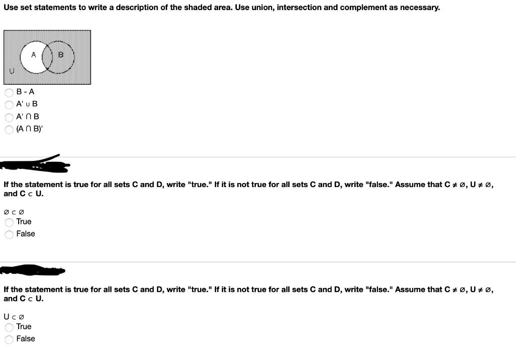 use set statements to write description of the shaded area use union ...