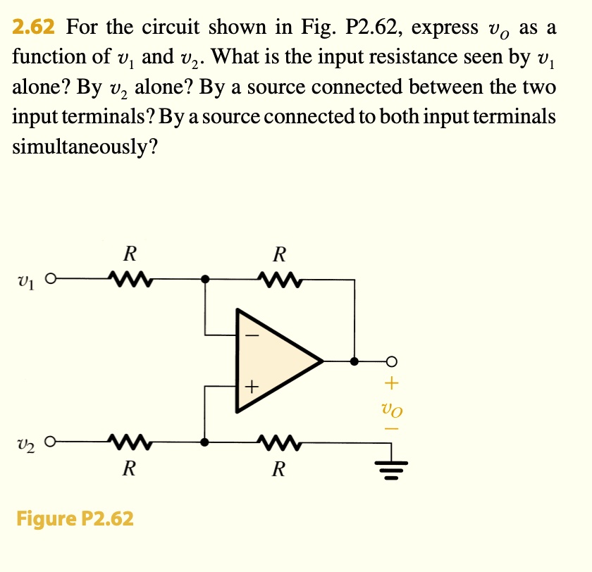 2.62 For the circuit shown in Fig: P2.62, express Vo as function of v1 ...