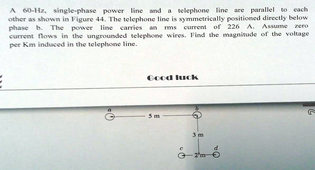 A 60-Hz single-phase power line and a telephone line are parallel to ...