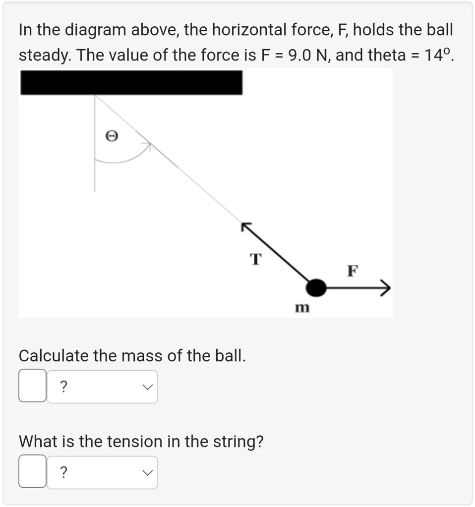 SOLVED: In the diagram above, the horizontal force, F, holds the ball ...