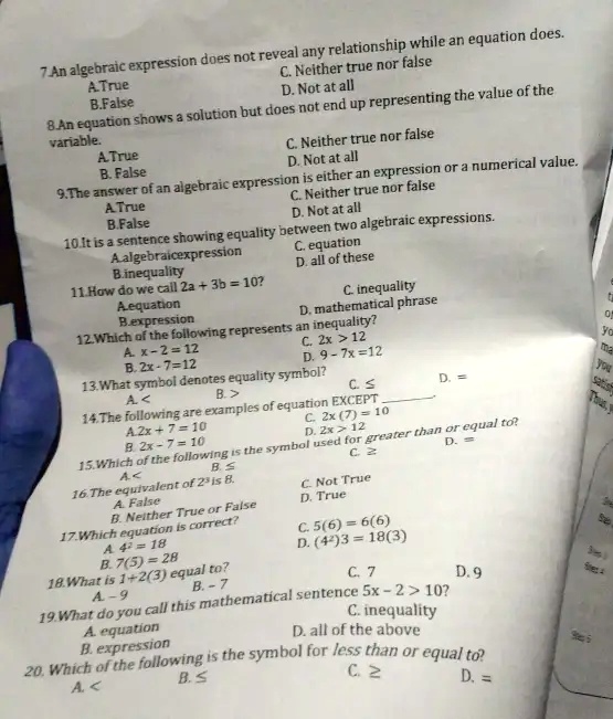 SOLVED: equation = does: reveal any 'relationship while an expression ...