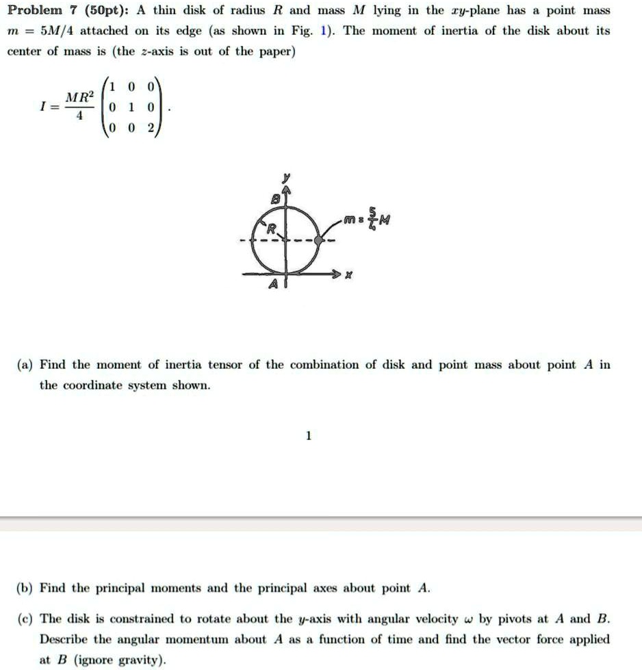 SOLVED: Problem 7 50pt: A thin disk of radius R and mass M lying in the ...
