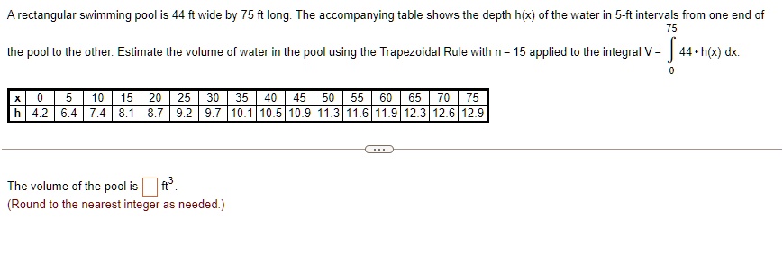 SOLVED: A rectangular swimming pool is 44 ft wide by 75 ft long. The ...