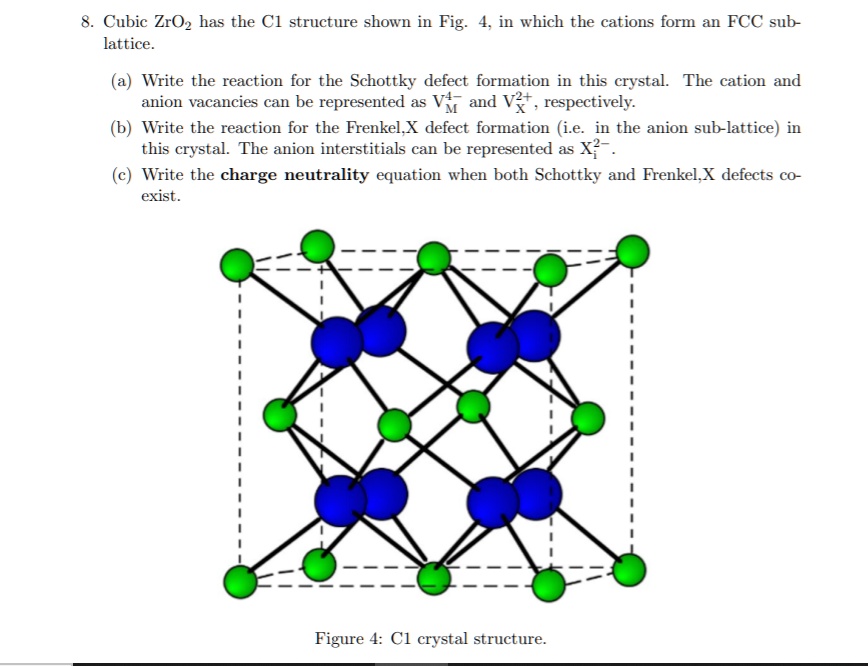 SOLVED: 8. Cubic ZrO has the C1 structure shown in Fig. 4, in which the ...