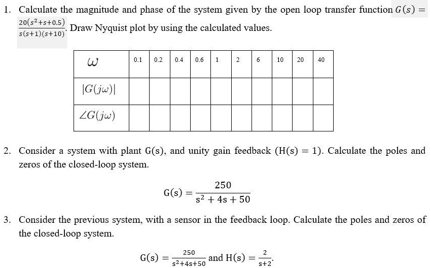 SOLVED: Texts: 1. Calculate the magnitude and phase of the system given by the open loop ...