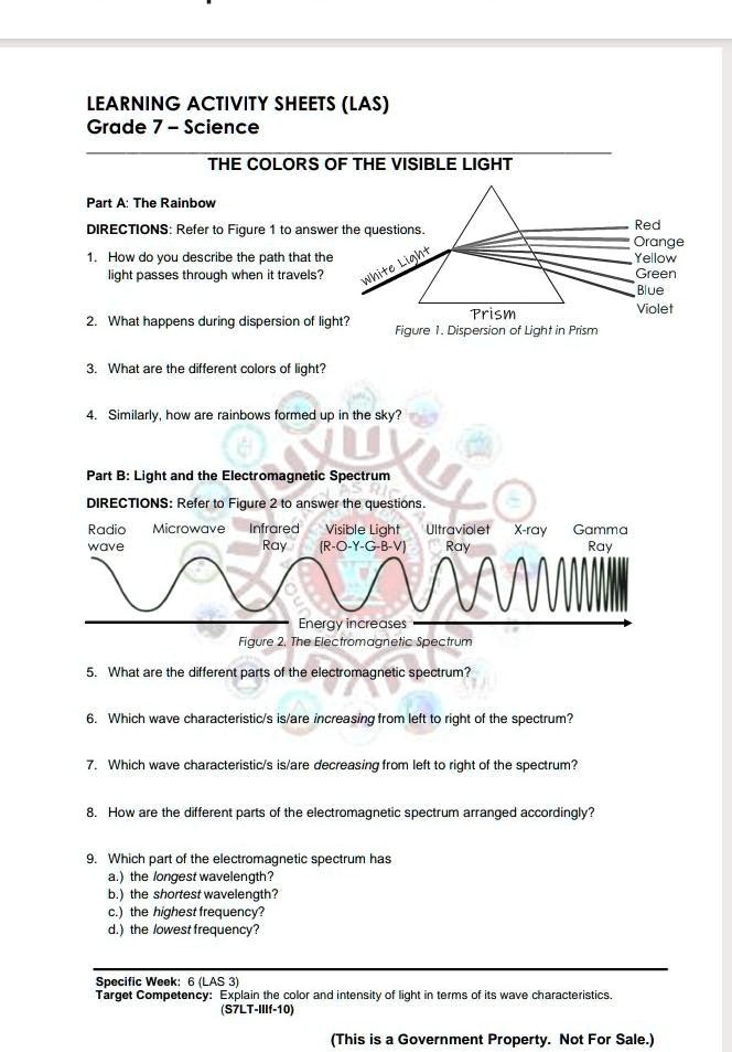 LEARNING ACTIVITY SHEETS (LAS) Grade 7 - Science THE COLORS OF THE ...