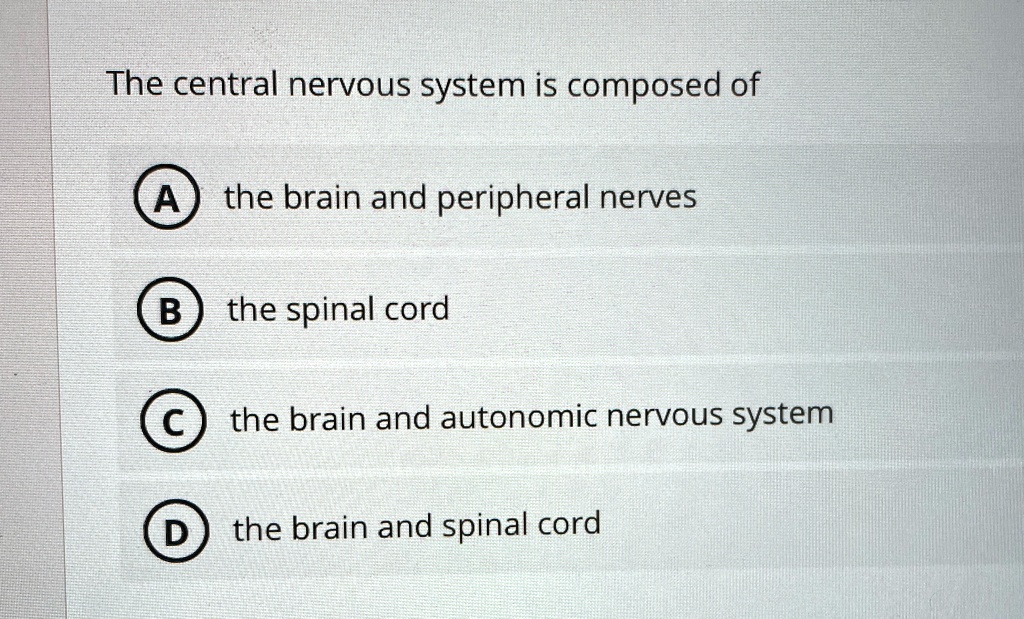 the central nervous system is composed of a the brain and peripheral nerves b the spinal cord ...