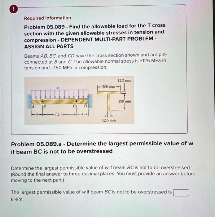 Required information Problem 05.089 - Find the allowable load for the T cross section with the ...