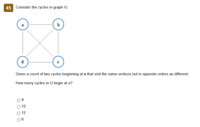 45 Consider the cycles in graph G: a b d C Given a count of two cycles ...