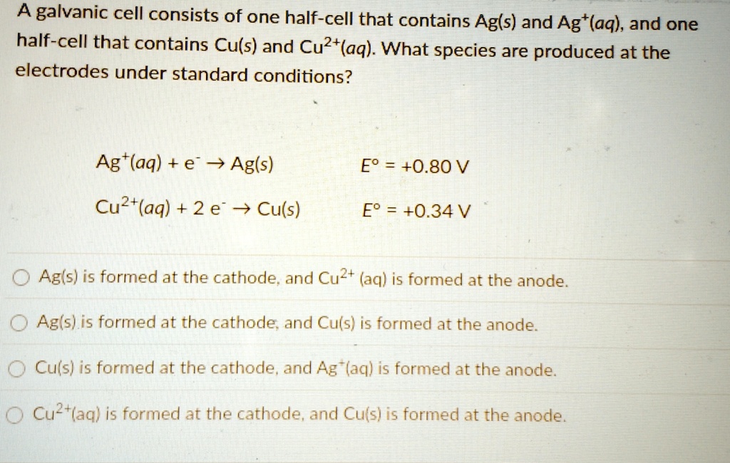 a galvanic cell consists of one half cell that contains ags and agaq and one half cell that ...