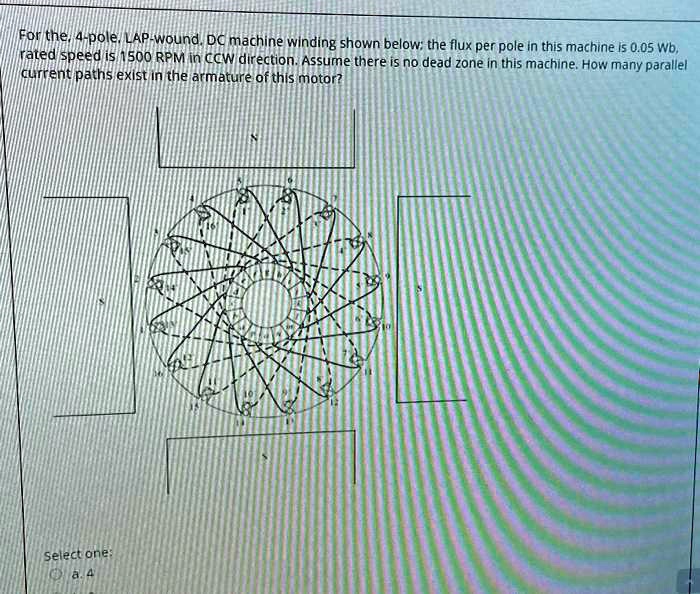 For the, 4-pole, LAP-wound, DC machine winding shown below; the flux ...