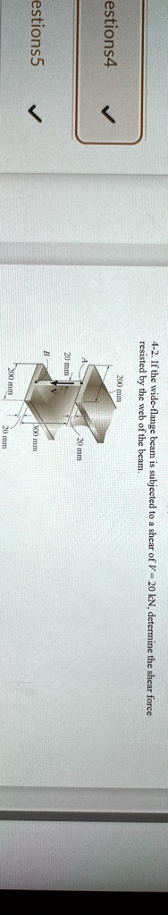 4-2. If the wide-flange beam is subjected to a shear of V = 20 kN ...