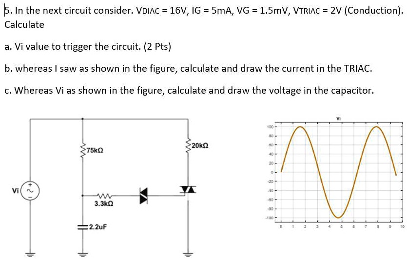 5. In the next circuit consider. VDIAC = 16V, IG = 5mA, VG = 1.5mV ...