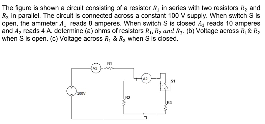 The figure is shown a circuit consisting of a resistor R1 in series with two resistors R2 and R3 ...