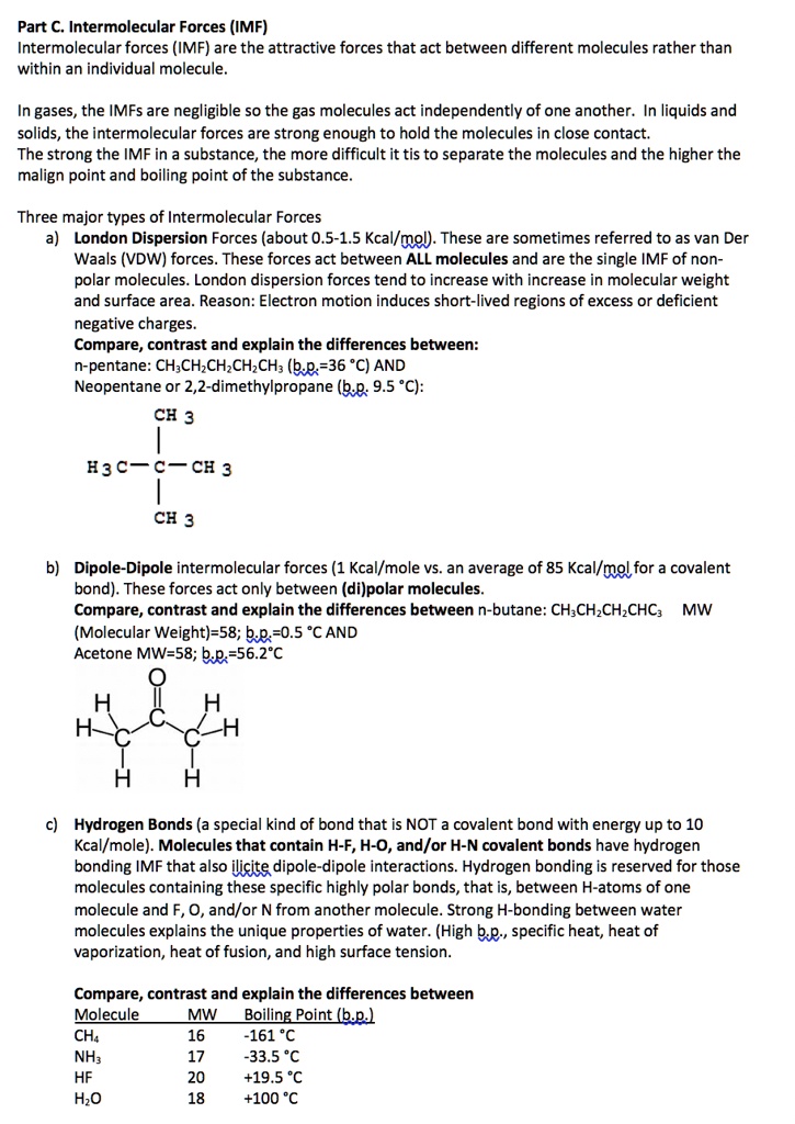 SOLVED: Part C: Intermolecular Forces (IMF) Intermolecular forces (IMF ...