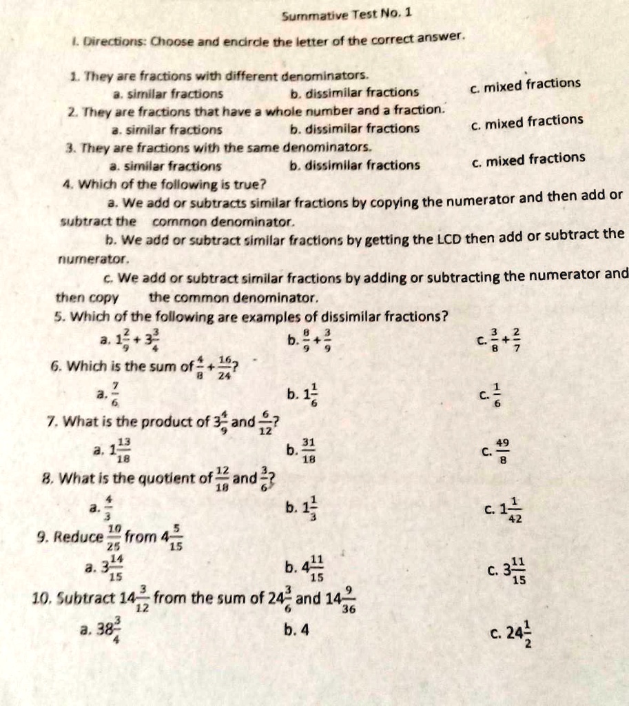SOLVED: I have a picture, can you solve this? Summative Test No. 1 ...