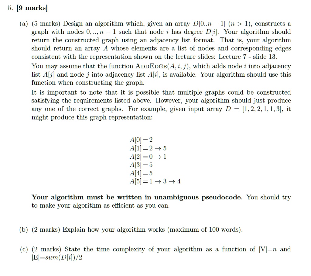 Solved 9 Marks 5 Marks Design An Algorithm Which Given An Array D On 1 N 1