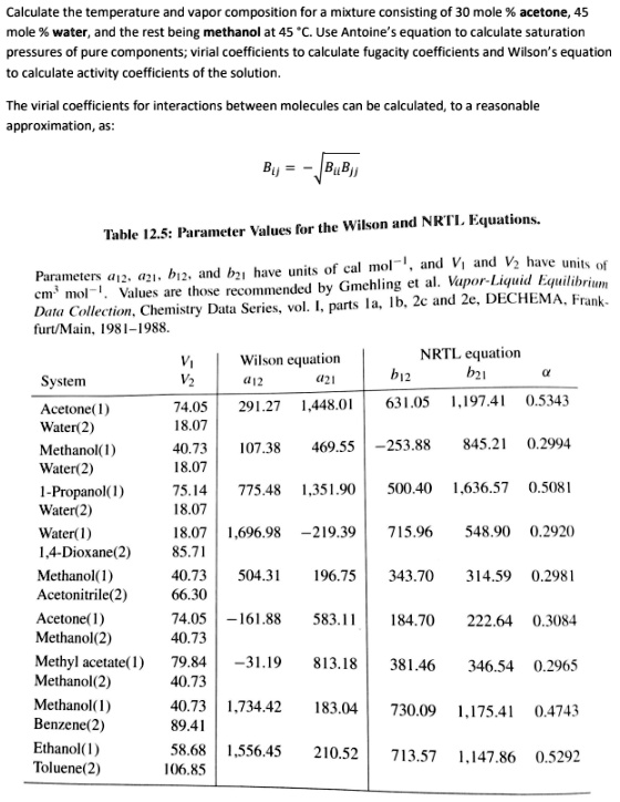 SOLVED: Calculate the temperature and vapor composition for a mixture consisting of 30 mole ...