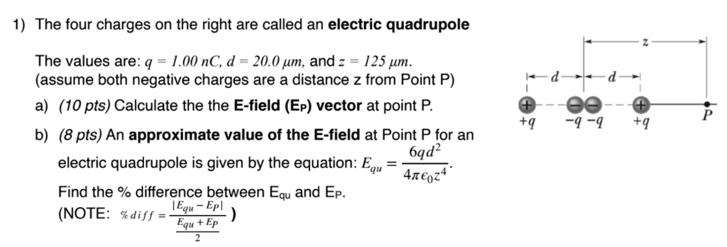 SOLVED: The four charges on the right are called an electric quadrupole. The values are: q = 1. ...